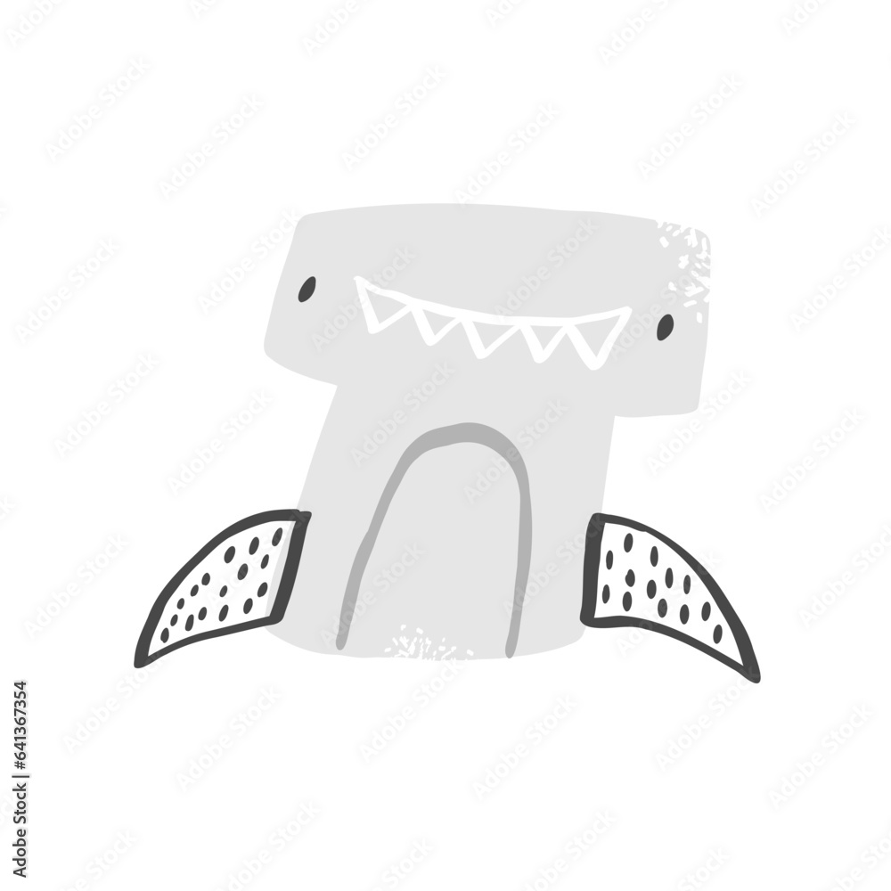Cute smiling hammerhead shark. Vector hand drawn illustration of shark ...
