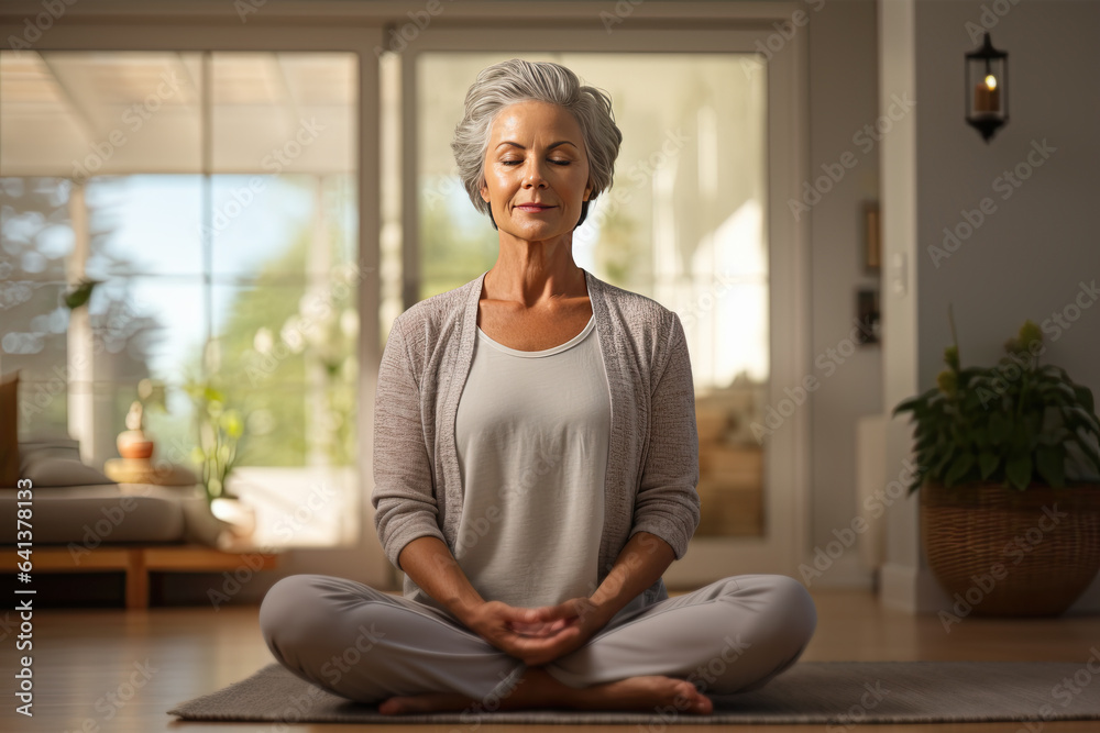 Stock-Foto „Señora mayor de 60 años jubilada con pelo blanco, haciendo ...