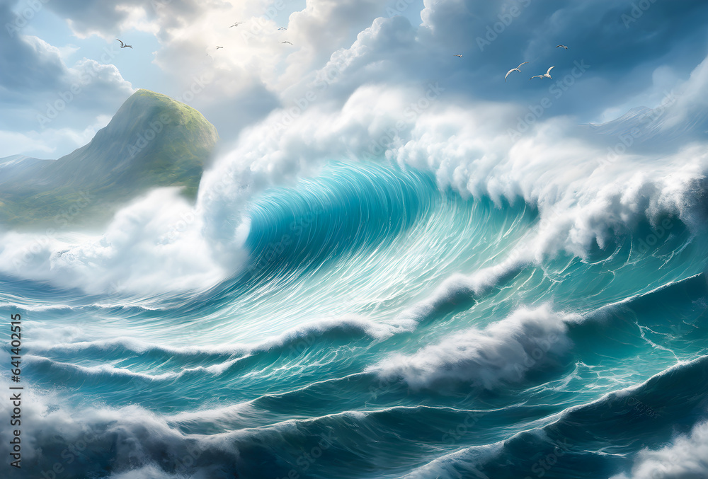 Illustration Stock rip current. The high and violent sea waves ...