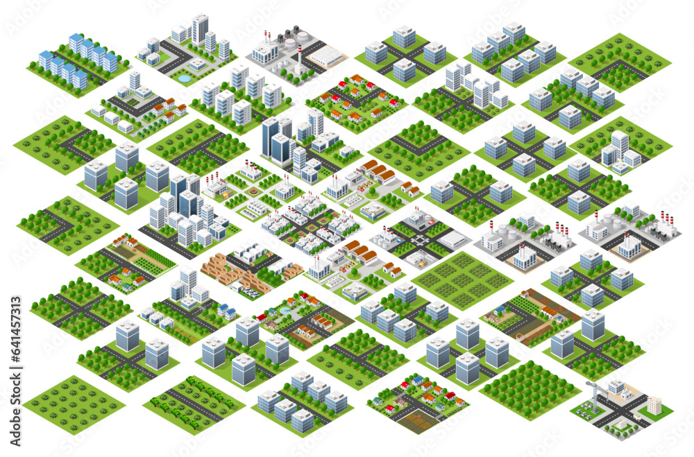 City module creator isometric concept of urban infrastructure business ...