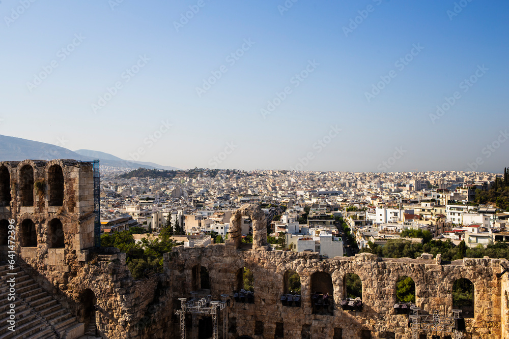 Skyline scenic view in Athens from Acropolis in the top of a mount with ...