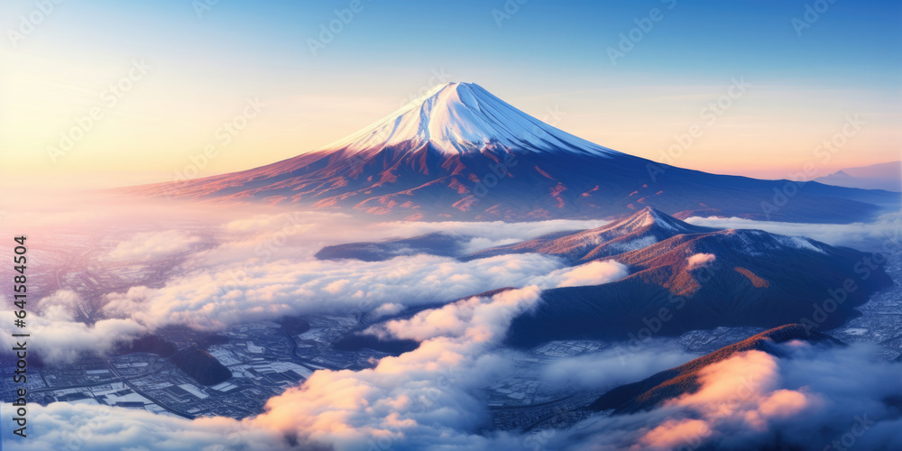 Aerial Panorama Landscape of Fuji Mountain. Iconic and Symbolic ...