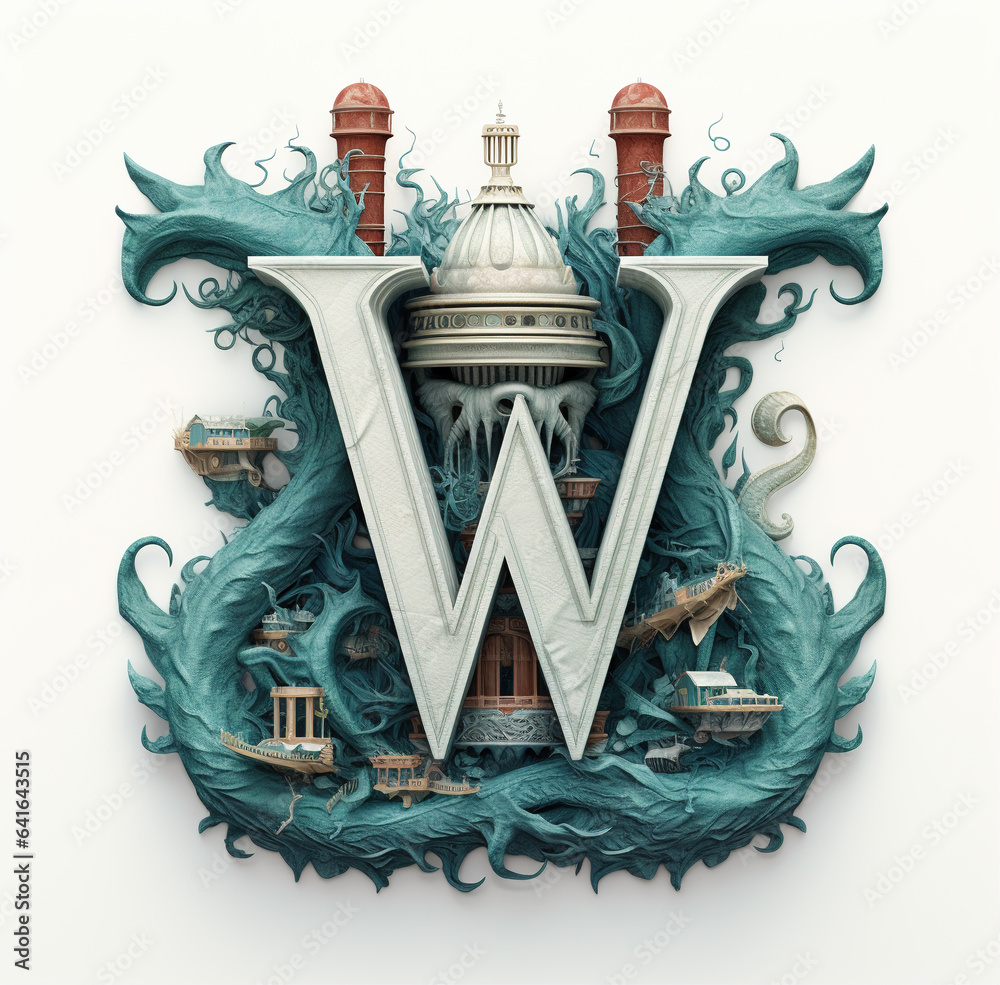 3d render letter w surrounded by Sea Monster Serif: A font inspired by ...