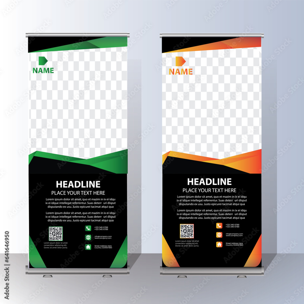 Stock-Vektorgrafik „Business Roll up banner stand template design, blue ...