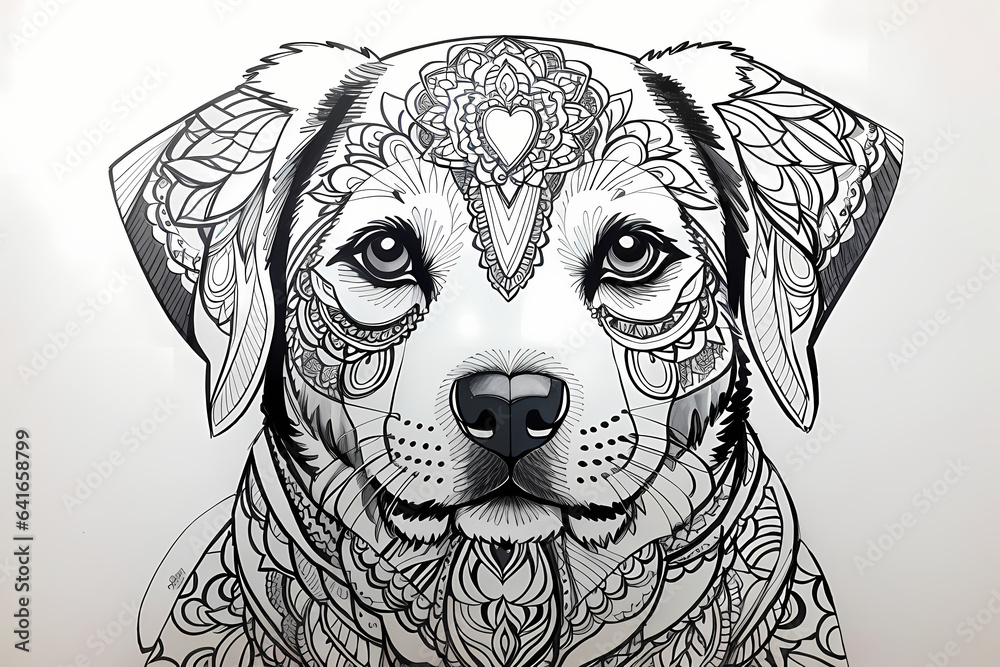 Printable coloring page of cute dog on white background - mandala theme ...