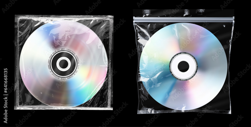 CD Cd in a transparent plastic transparent package isolated on a black ...