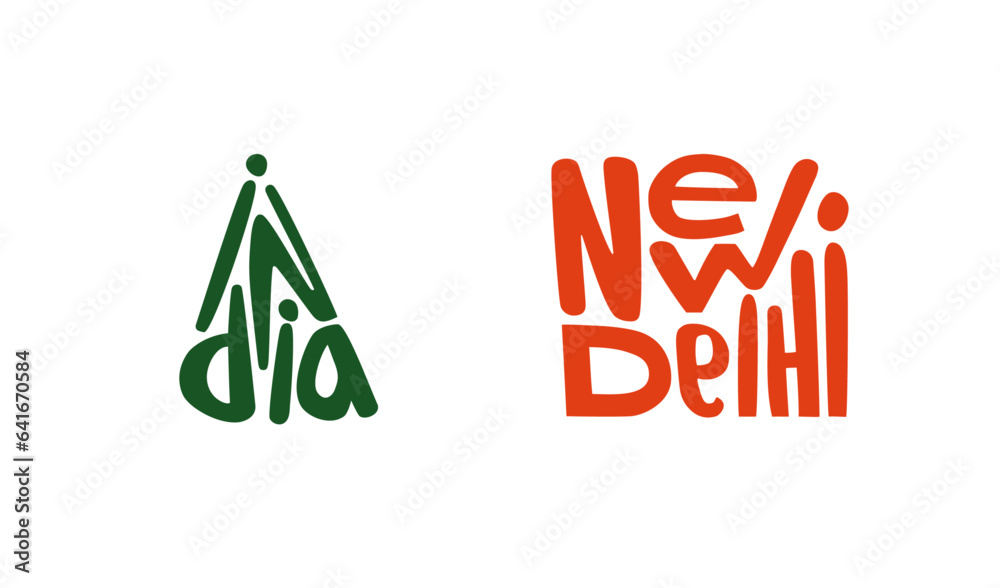India. New Delhi. Names of world capitals. Design elements. Concept ...