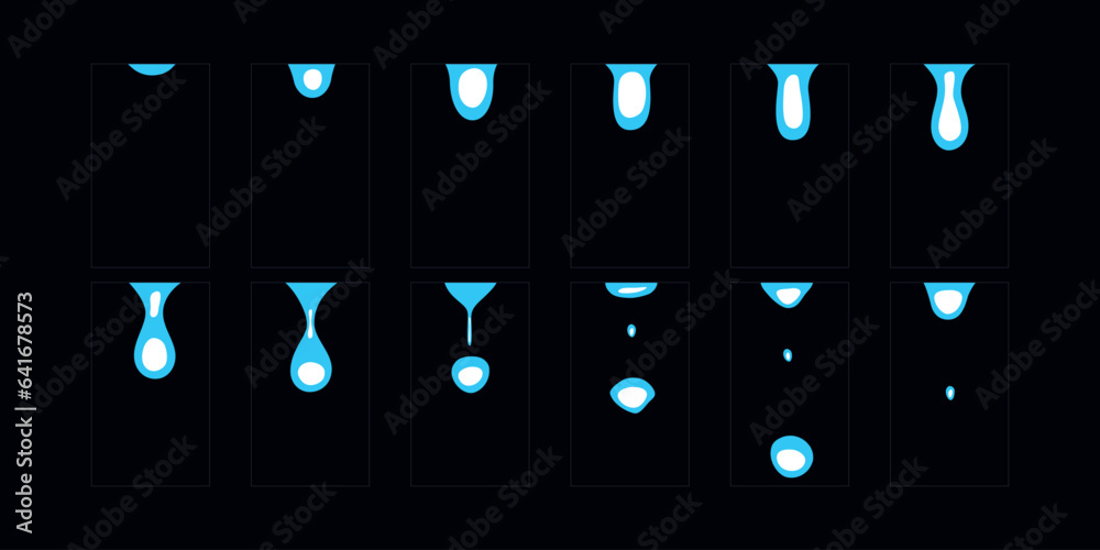 Water drooping animation. 2d cartoon water drooping frame. Raindrop ...