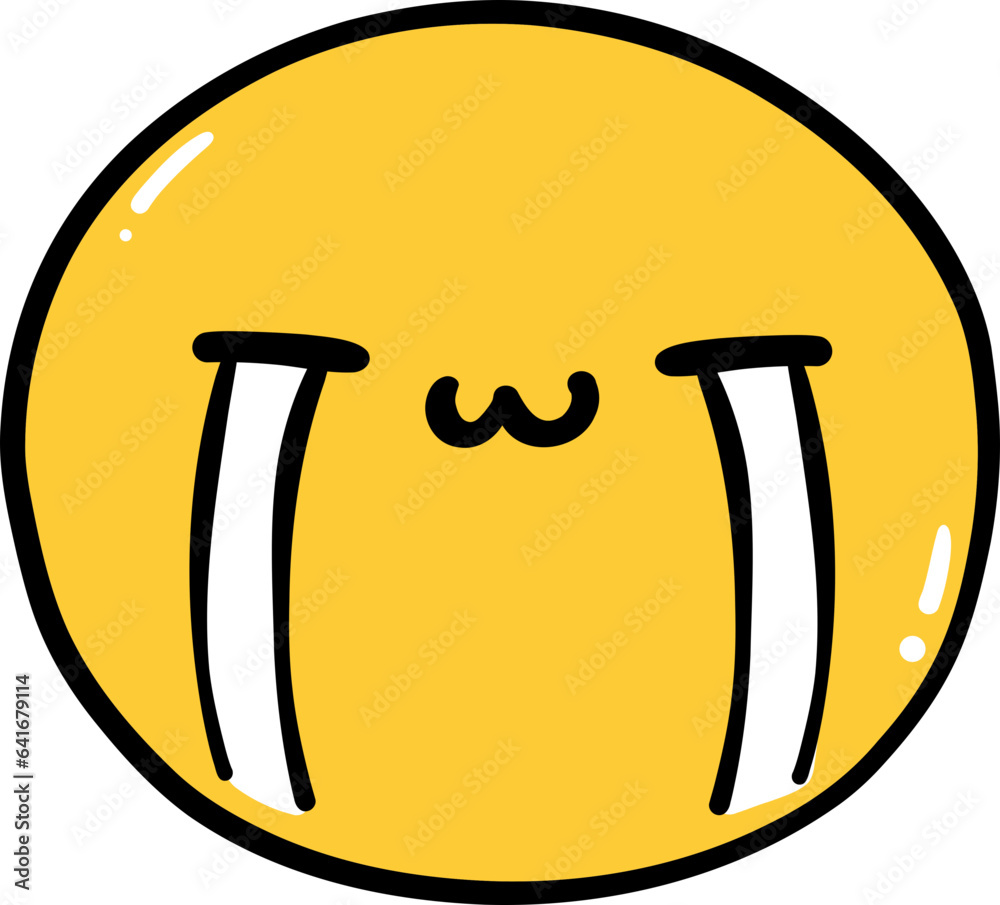 Cute crying emoji, kawaii emoticon doodle outline 素材庫向量圖 | Adobe Stock