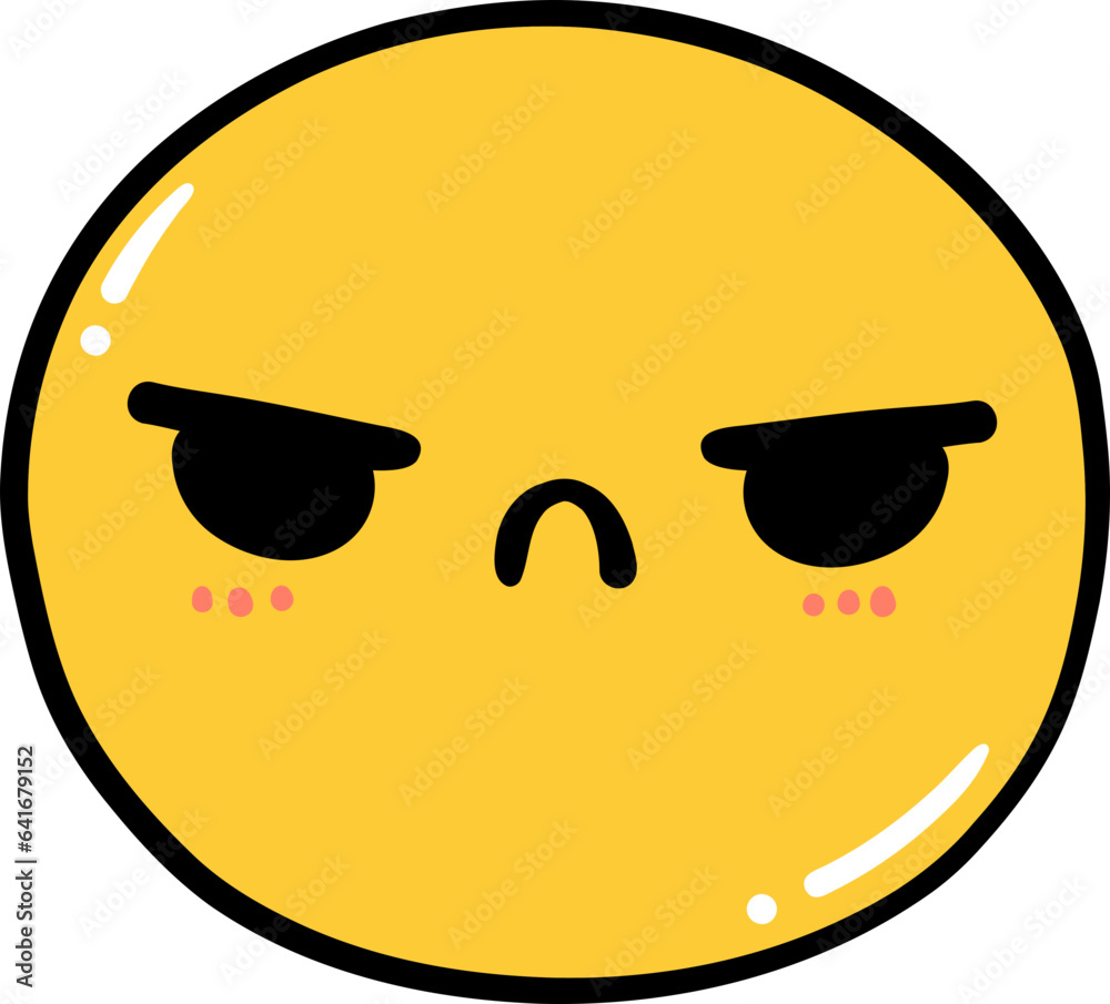 Cute angry emoji, kawaii emoticon doodle outline Stock Vector | Adobe Stock