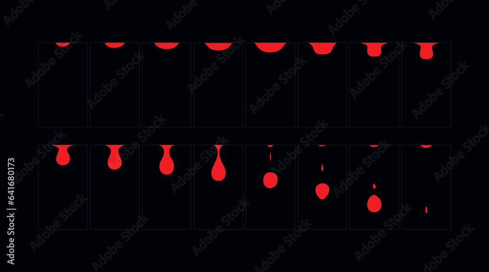 Blood drops animation effect. Falling blood drop sprite sheet for game ...