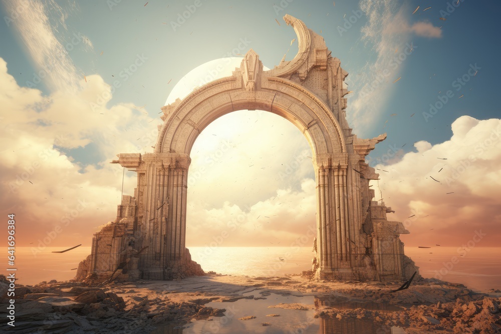 Ancient arched gate in the clouds Stock Illustration | Adobe Stock