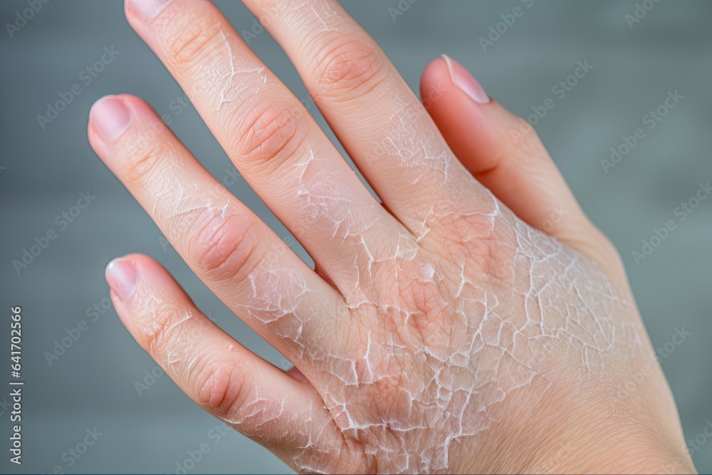 Dry Cracked Skin Macro Closeup of Woman's Hand with Eczema Medical ...