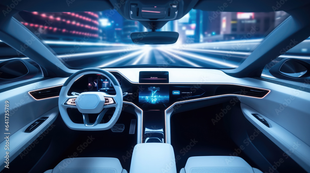 Future technologies, Interior of a self-driving car controlled by an ...