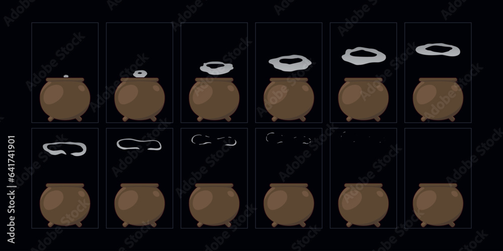 The witch's cauldron with smoke animation set. 2d cartoon smoke ...