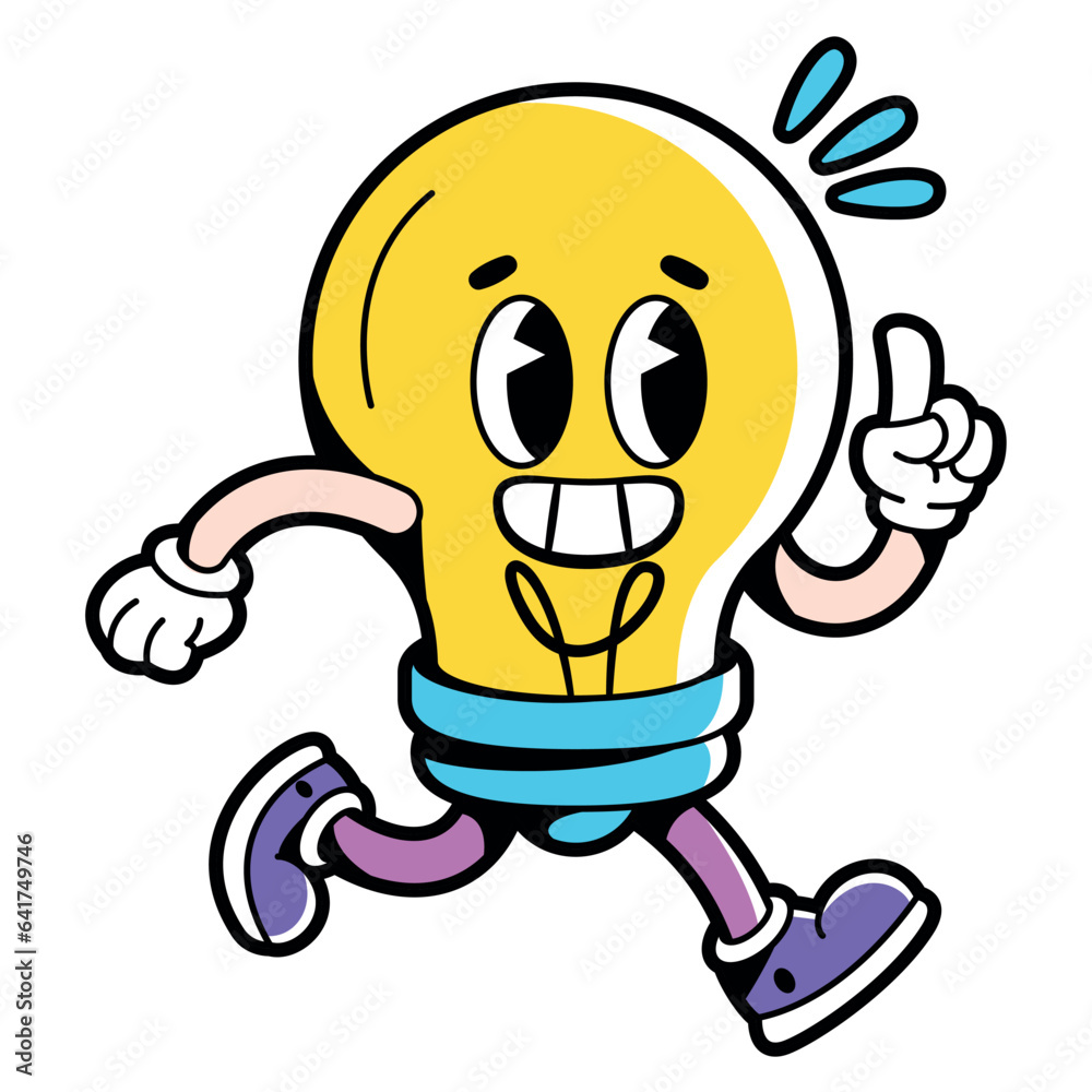 vector funny cartoon character light bulb illustration isolated Stock ...