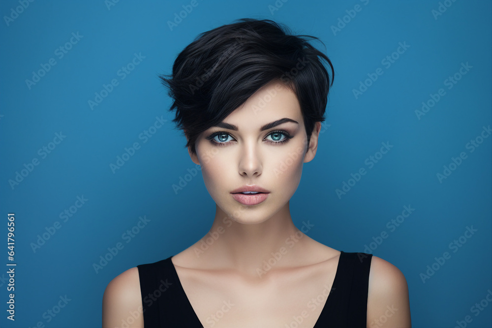 Generative AI portrait of fashion model brunette hair short haircut ...