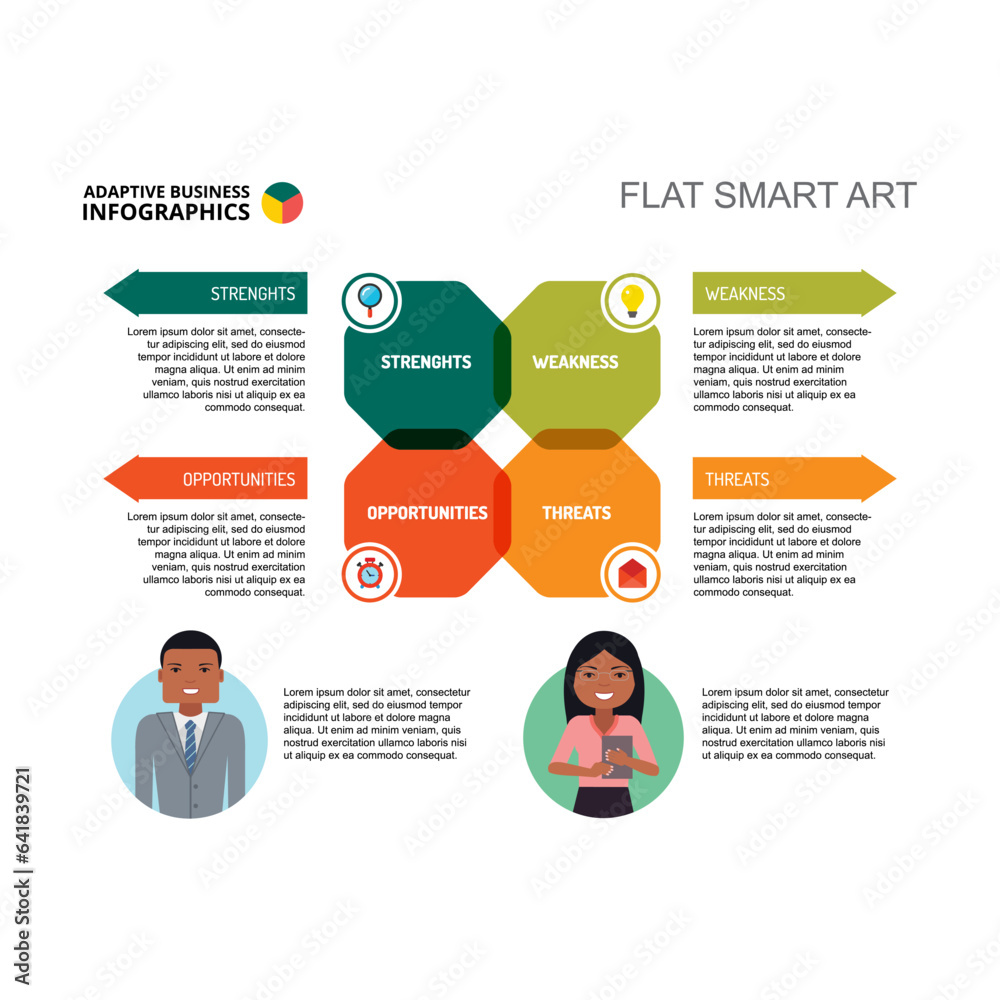 SWOT diagram with office workers vector illustration. Cartoon drawing ...
