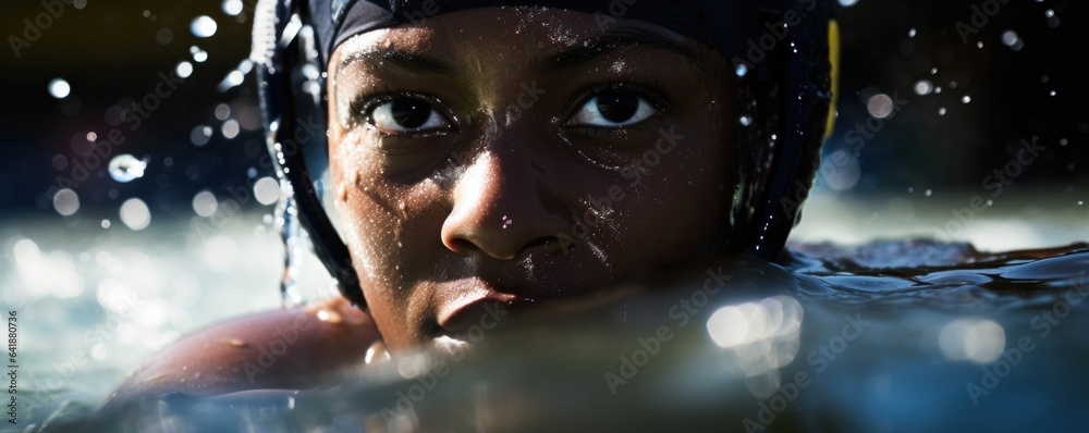 A close up of a strongwilled female athlete of African descent wearing ...