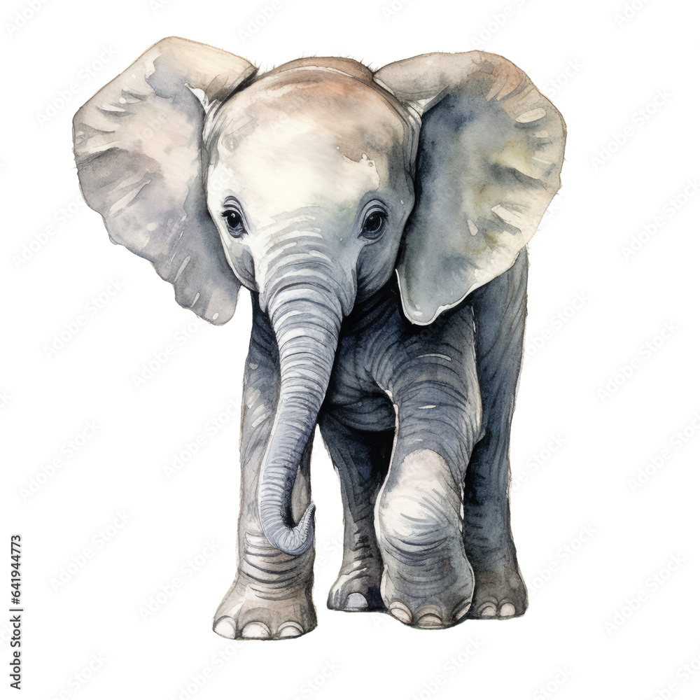 Baby elephant watercolor clipart on transparent background. Generative ...