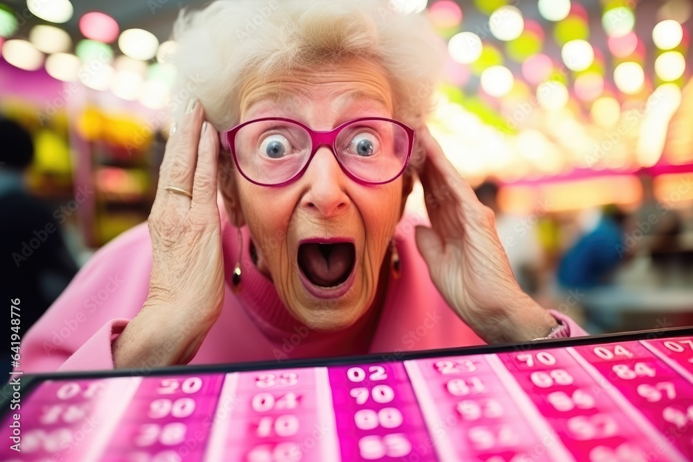 Surprised elderly woman won bingo or lottery. Generative AI Stock Photo ...