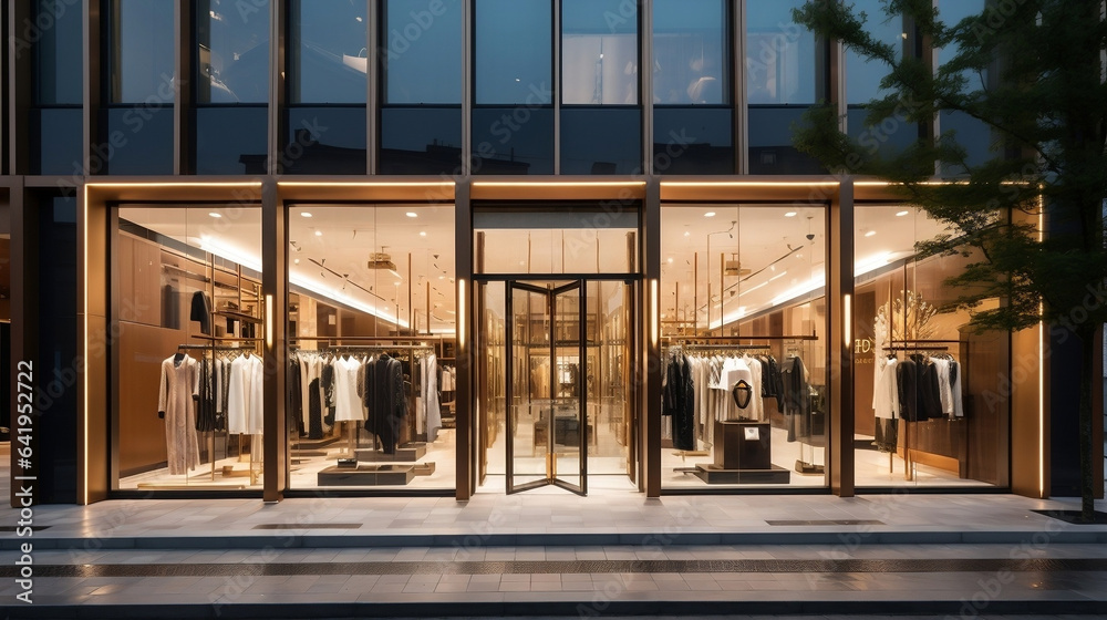 Front of clothing boutique with glass facade in shopping mall Stock ...
