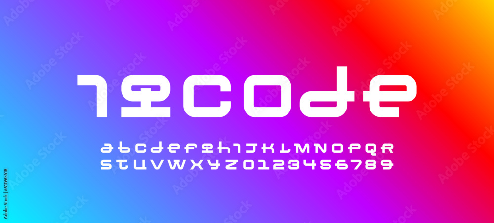 Technical wide thick future font, digital alphabet, cyber trendy ...