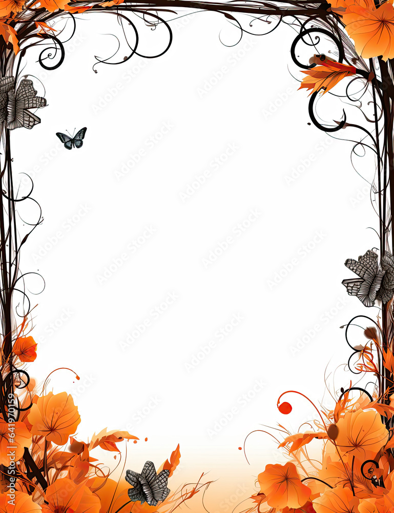 orange and black halloween border frame on plain white background Stock ...