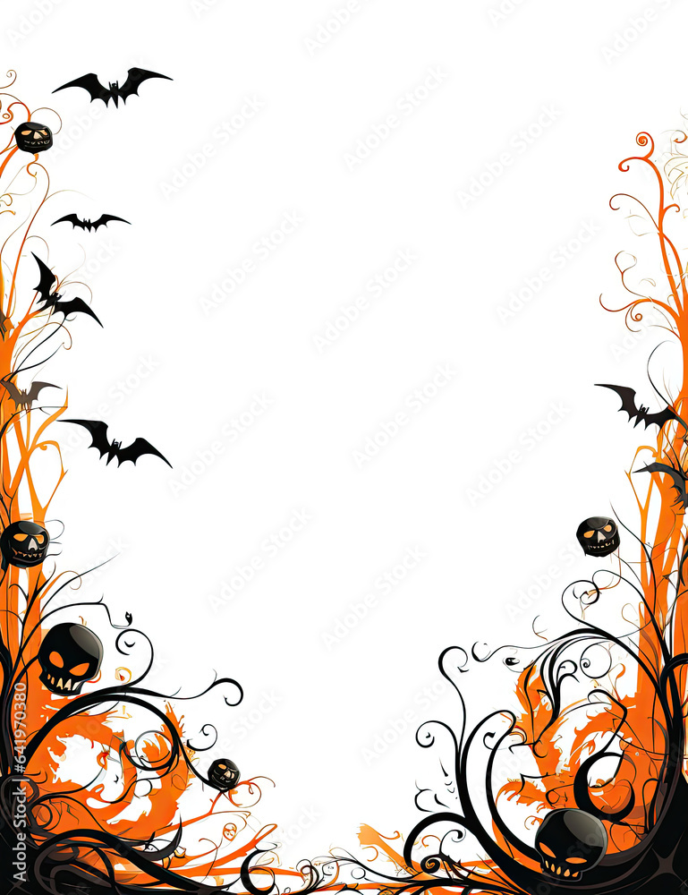 orange and black halloween border frame on plain white background Stock ...