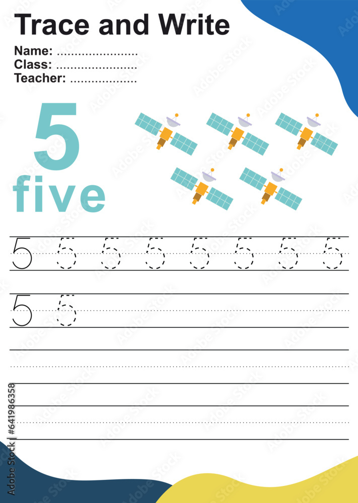 Стоковое векторное изображение «Number five tracing practice worksheet ...