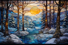 Winter River Stained Glass Free Stock Photo - Public Domain Pictures