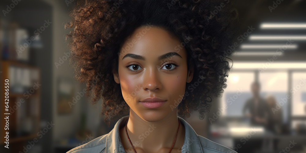 Professional Black African American Woman With Afro at the Office ...