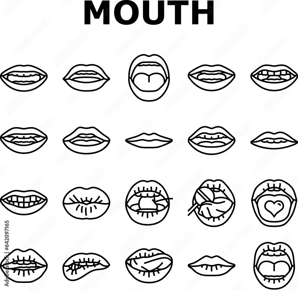 mouth character animation icons set vector. smile face, movement ...