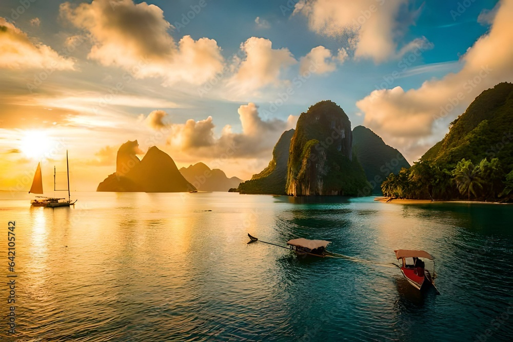 Tourists exploring the beaches and lagoons of bacuit archipeligo, el ...