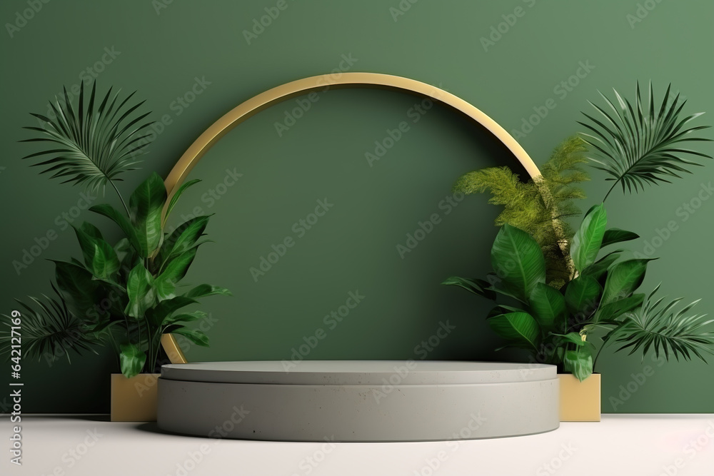 Circle platform podium with green natural concept Created with ...