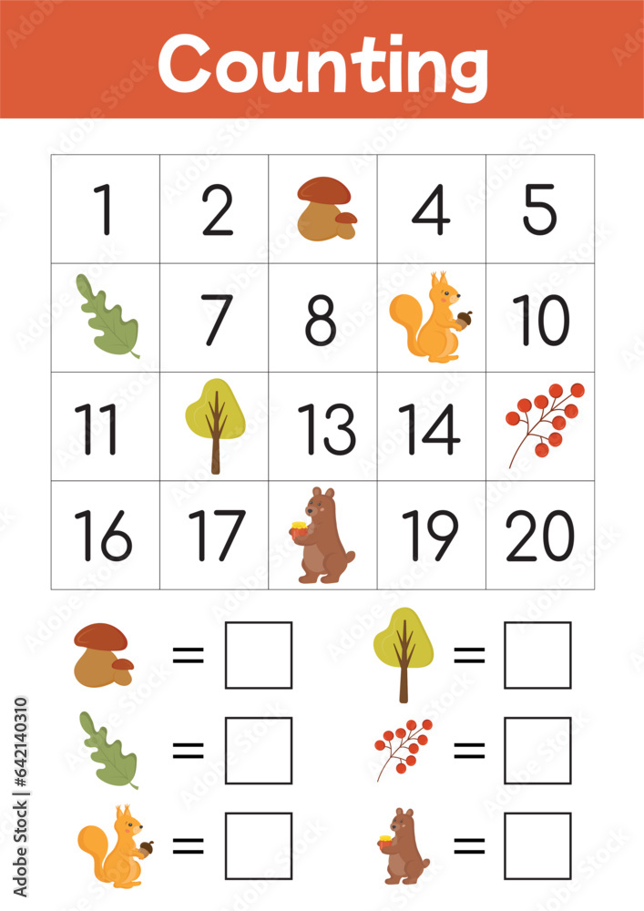 Learning mathematic printable worksheets. Math counting, logic games for preschool, kindergarten ...