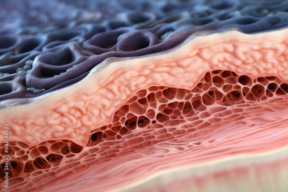 Extreme macro illustration of skin layers. Epidermis, dermis and fat ...