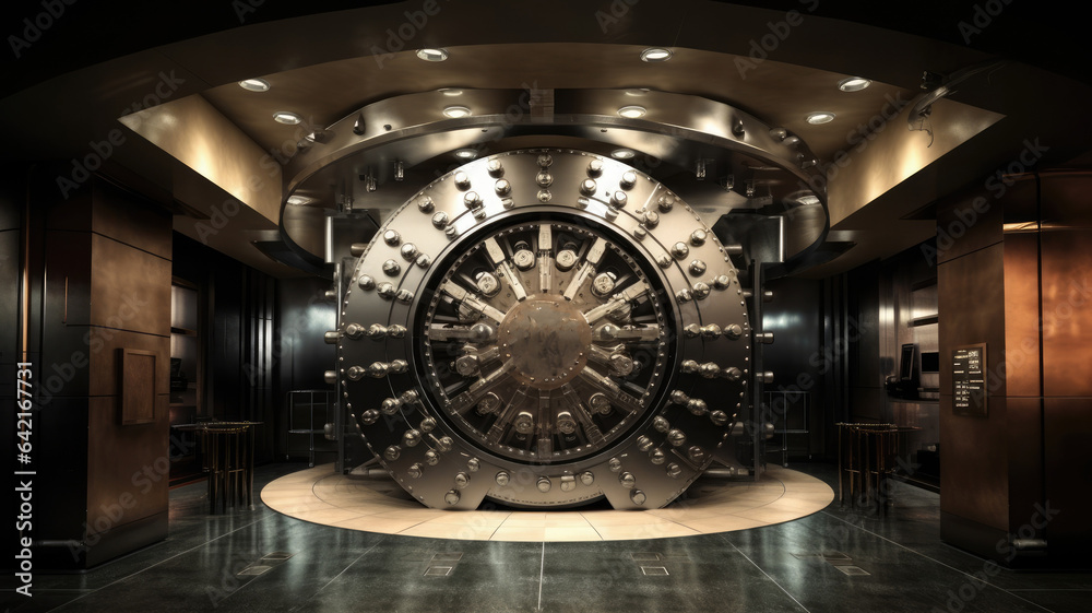 Bank vault room. High level locking mechanism. Stock Photo | Adobe Stock