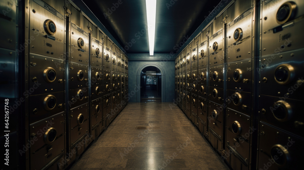 Bank deposit boxes for valuables. Bank vault view from the inside ...