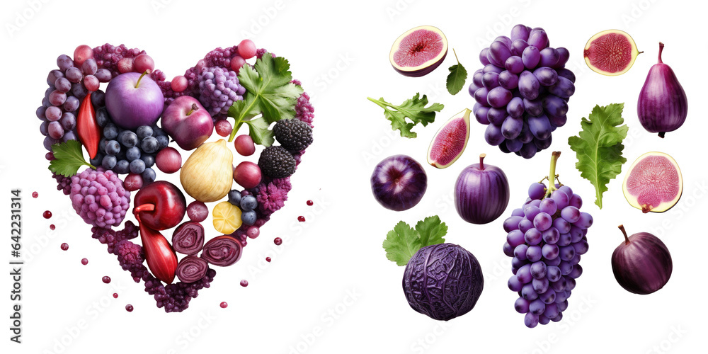 Healthy purple fruits and vegetables like eggplant grapes beetroot and ...