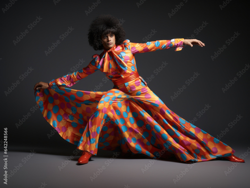 An energetic portrait of a disco dancer in seventies LGBTQ fashion ...