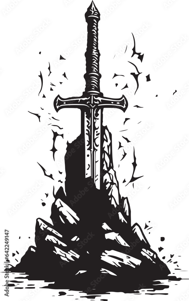 Sword in the Stone Vector Illustration Stock Vector | Adobe Stock