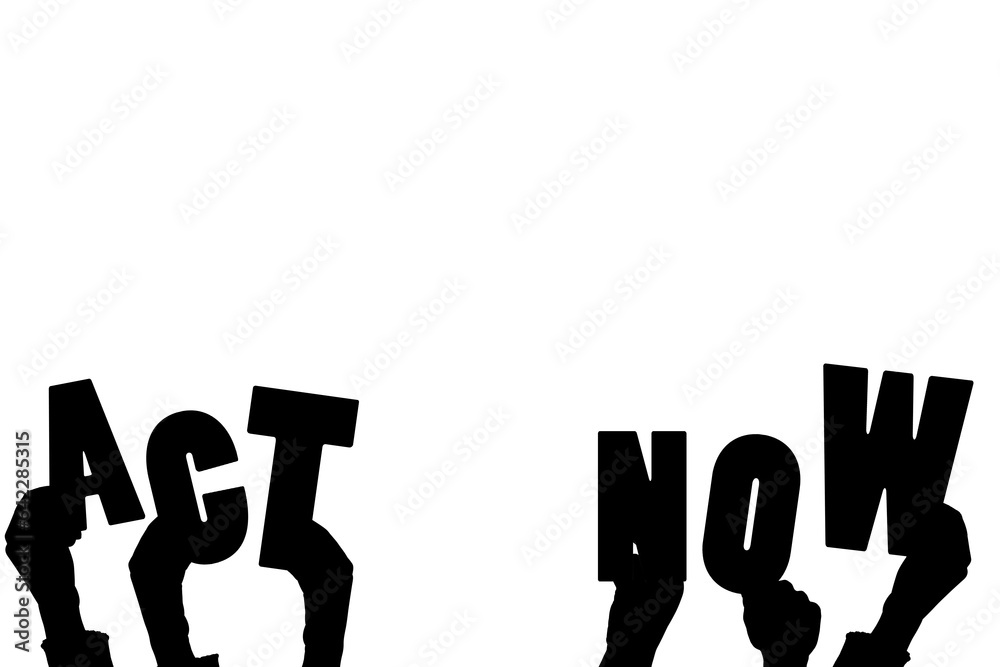 Digital png illustration of hands holding act now text on transparent ...