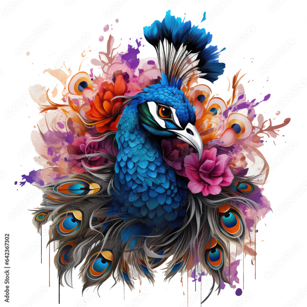 Watercolor Peacock t-shirt design, a peacock in an abstract setting ...