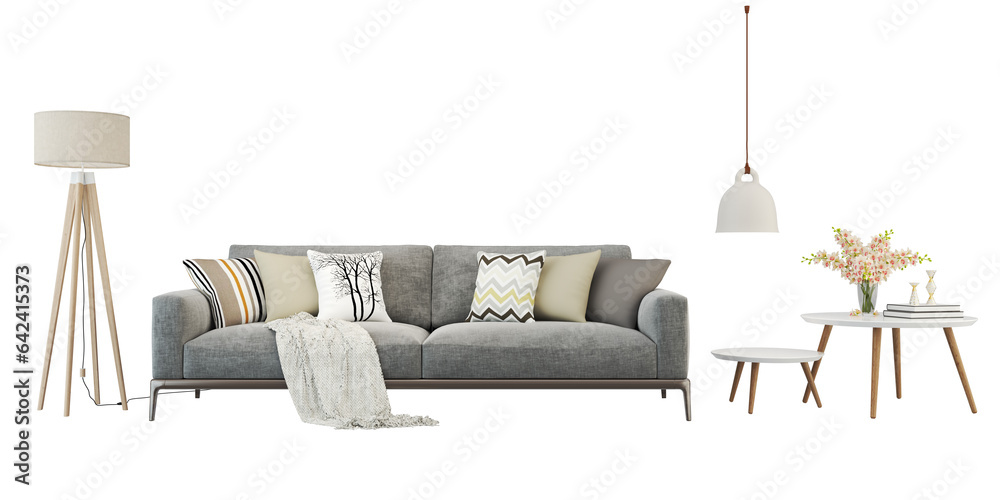 Interior furniture set 3D render. Living room house floor template ...