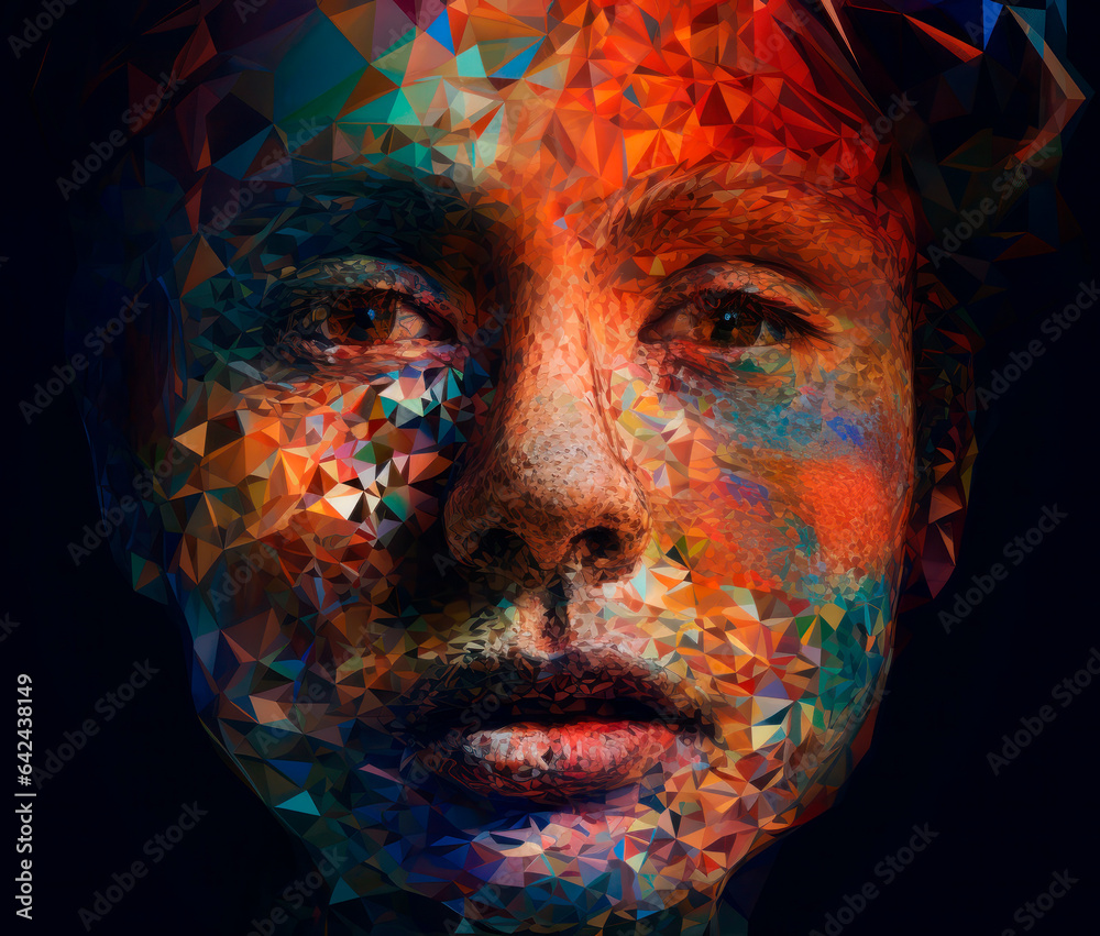 colorful abstract face by person in 3d, dark cyan and amber, epic ...