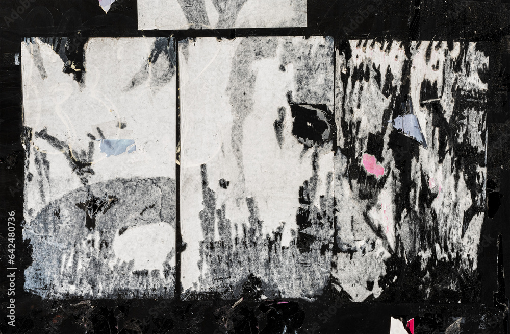 White Torn Ripped Aged Paper Poster on the Black Wall Surface. Grunge ...