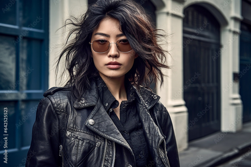 portrait of a gender fluid asian fashion model, wearing bespoke couture ...