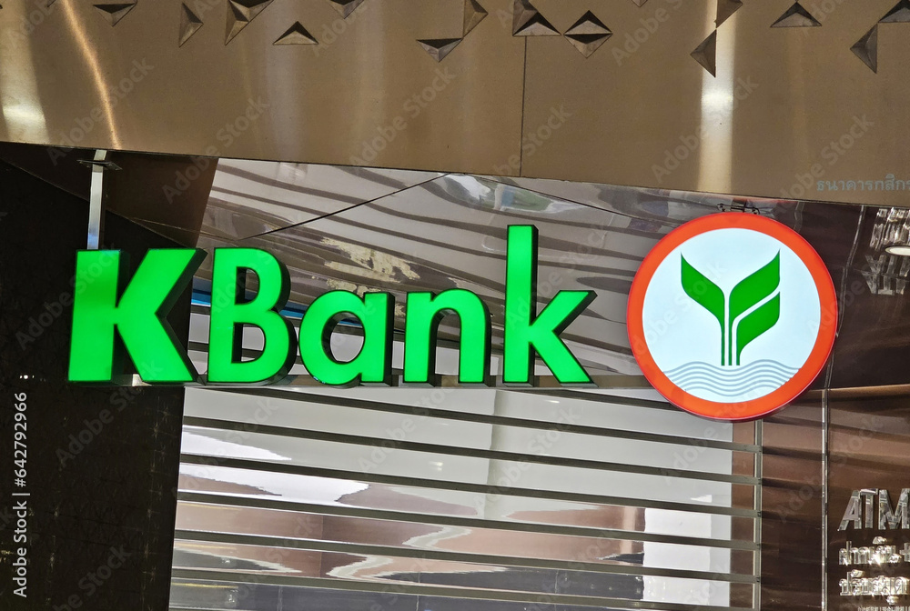 BANGKOK, THAILAND - SEPTEMBER 03, 2023: KBank Sign. KBank or Kasikornbank is a banking group in ...
