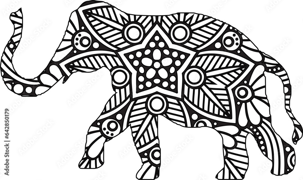 Drawing zentangle elephant, for coloring book for adult or other ...